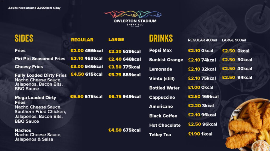 Snack Bar Menu | Owlerton Stadium