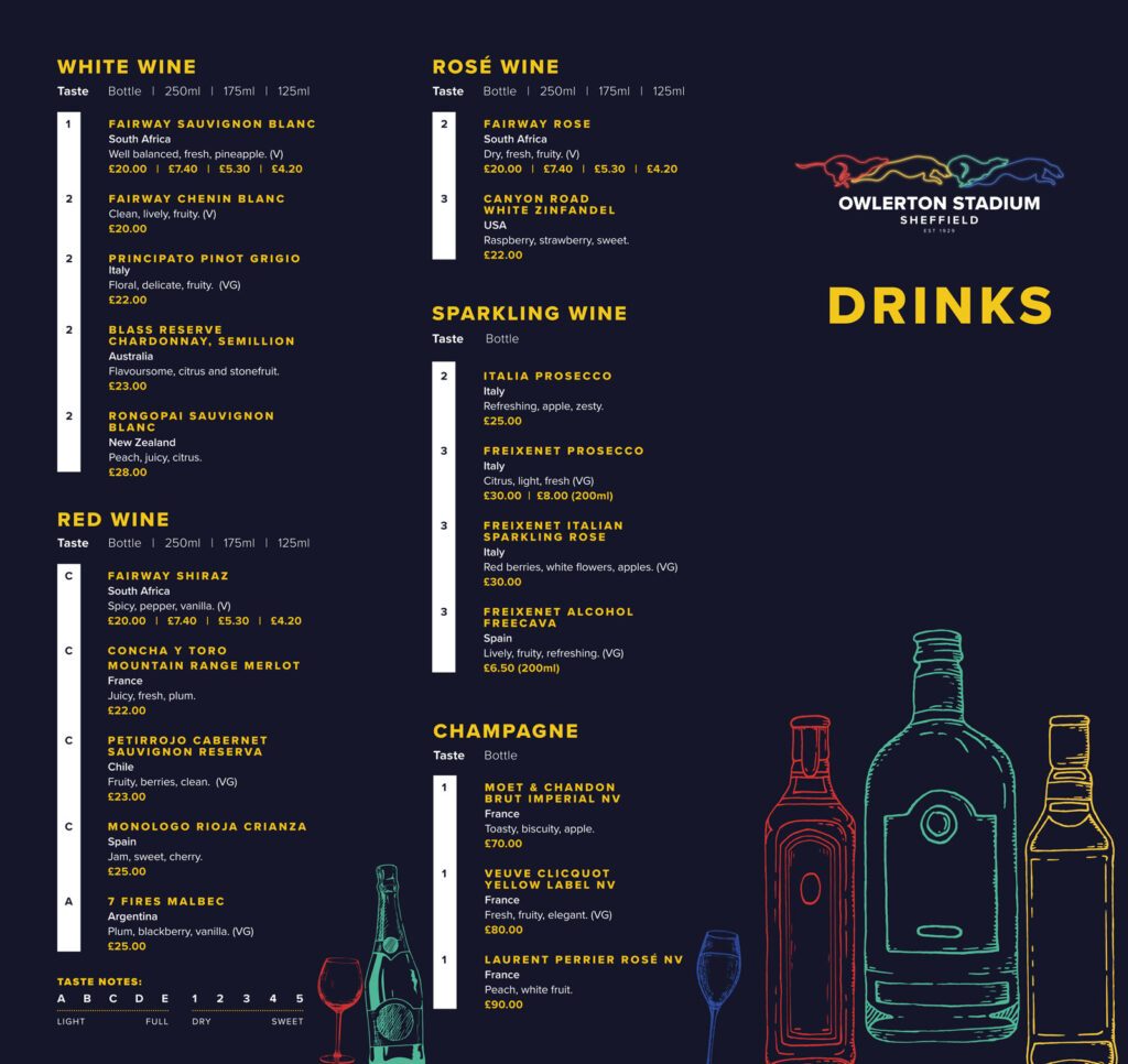 Drinks Menu | Owlerton Stadium