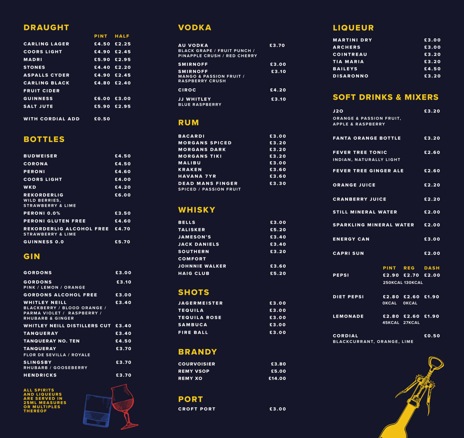 Drinks Menu | Owlerton Stadium